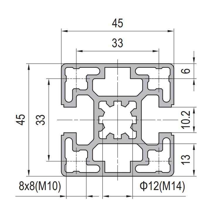 Aluminium Profile 45×45 with 2 Slots | Standard Series In Stock