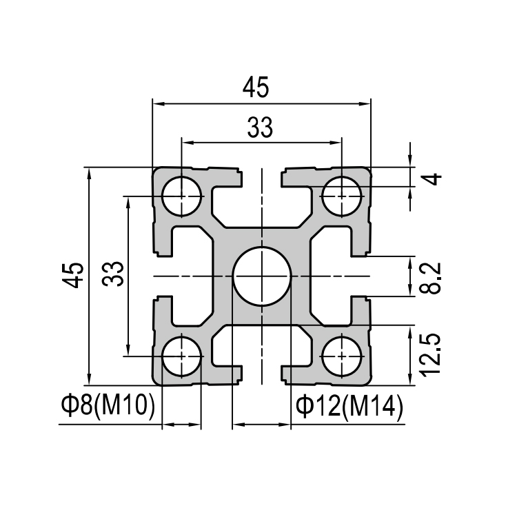 45×45 Slotted Aluminium Profile 4 Slots - Shine Ground